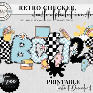 Checker Doodle Alphabet PNG |original Alphabet Bundle |blue Black ...