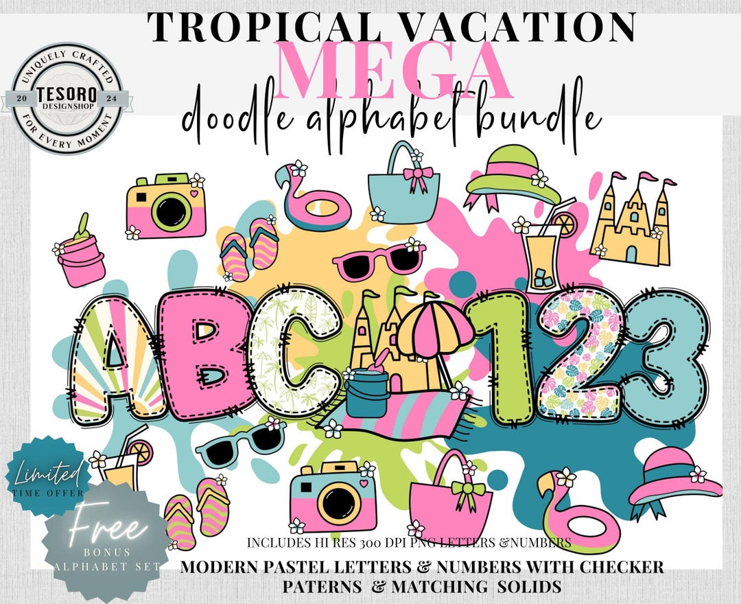 Checker Doodle Alphabet Bundle |tropical Summer Letter Clipart ...