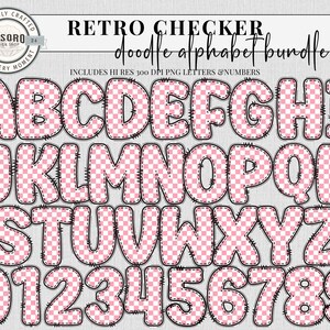 Alphabet Bundle Doodle PNG | Pink Checker Retro Letters School Teacher ...