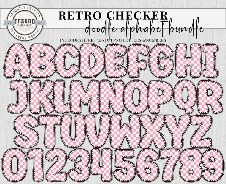 Alphabet Bundle Doodle PNG | Pink Checker Retro Letters School Teacher ...