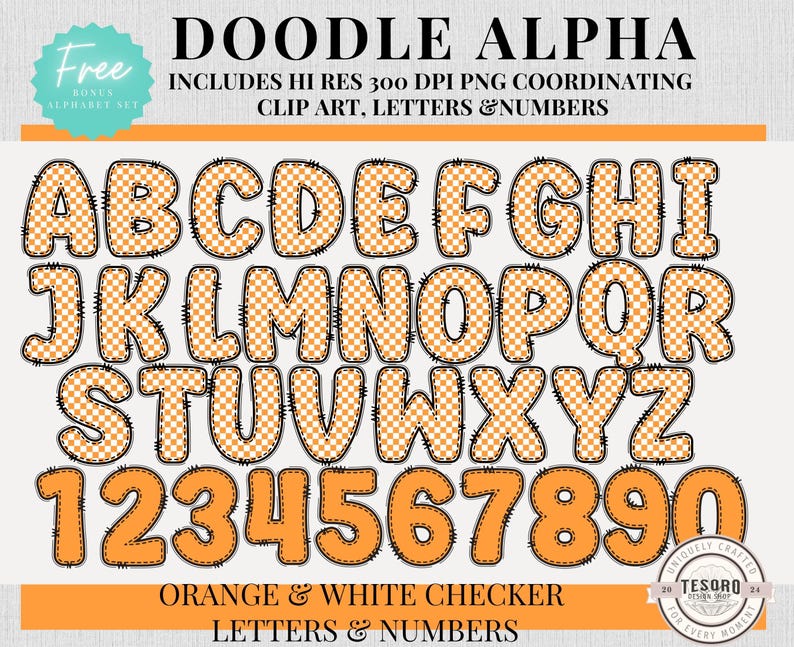 Checker Doodle Alphabet Bundle |checker Retro Font Letters & Clipart ...