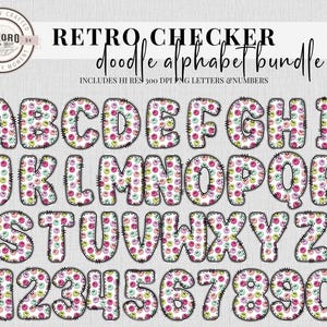 Disco Checker Cherry Retro Doodle Alphabet PNG Font |letter and Clipart ...