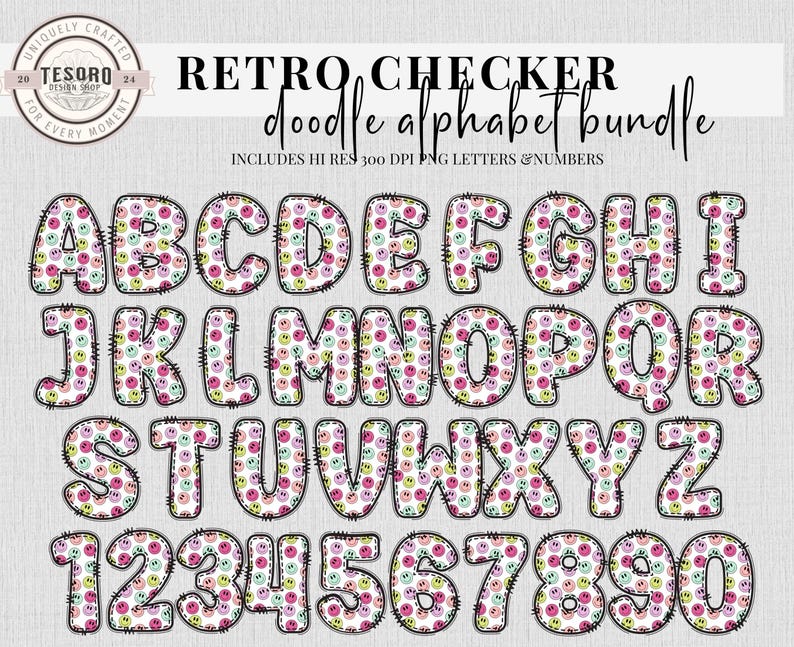 Disco Checker Cherry Retro Doodle Alphabet PNG Font |letter and Clipart ...