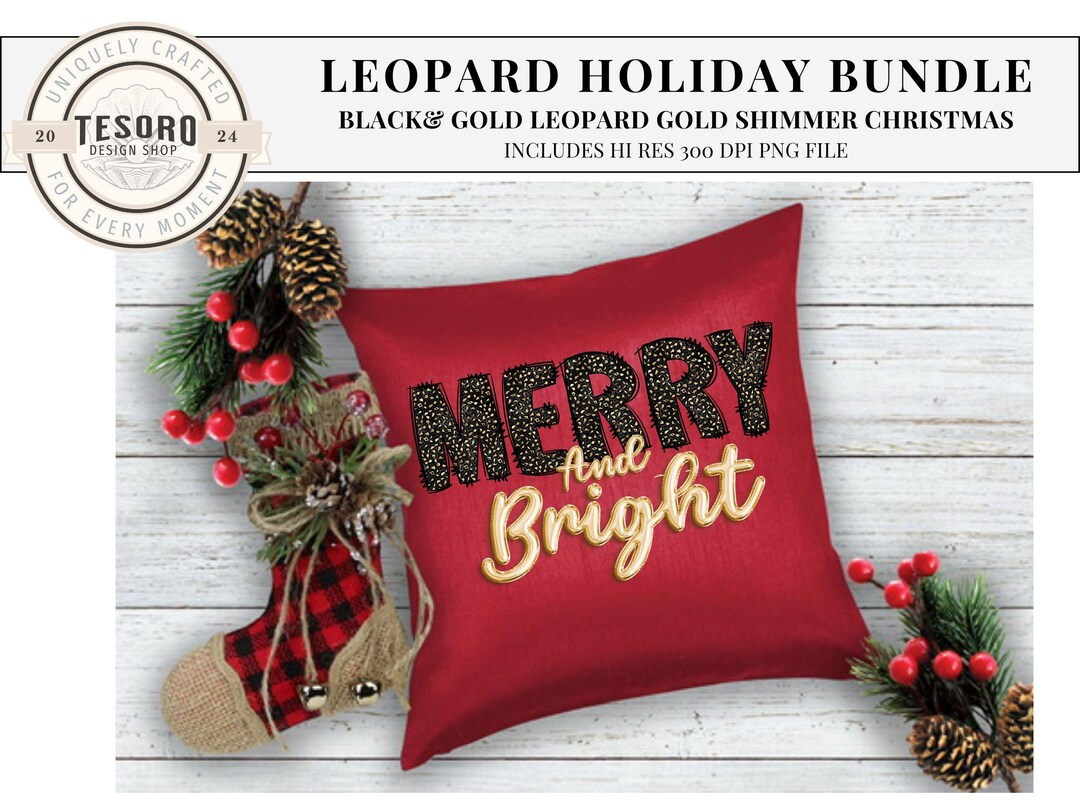 Christmas PNG Leopard Doodle Letter Bundle Black and Gold Digital File ...