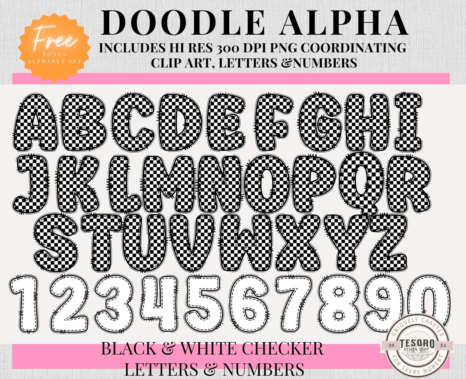 Checker Doodle Alphabet Bundle |checker Retro Font Letters & Clipart ...