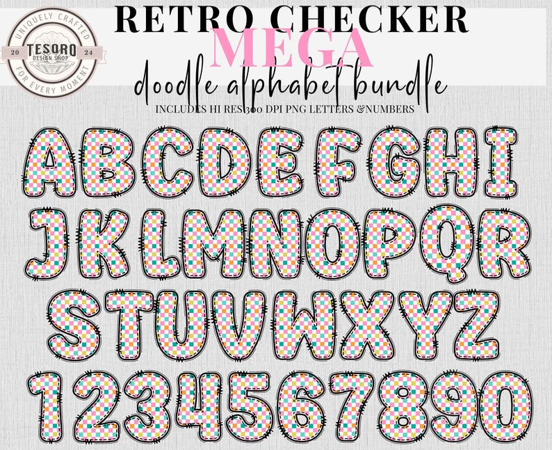 Checker Doodle Alphabet Bundle |checker & Smiley Letters |retro Font ...