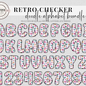 Checker Doodle Alphabet Bundle |pastel Checker & Daisy Letters |retro ...