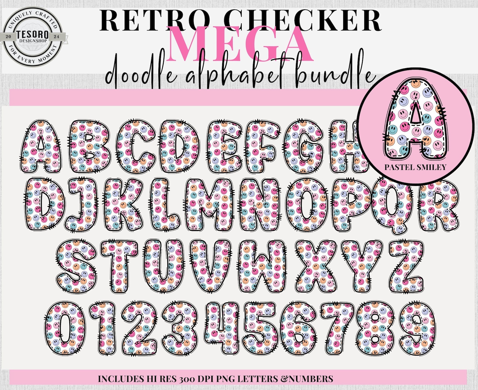 Pastel Checker Doodle Alphabet PNG |original Doodle Alphabet Bundle ...