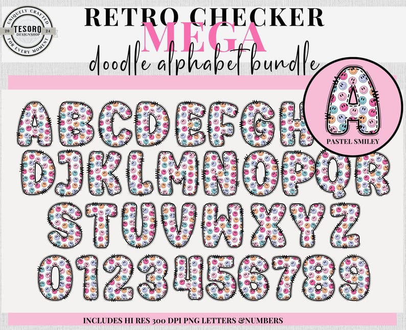 Pastel Checker Doodle Alphabet PNG |original Doodle Alphabet Bundle ...