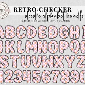 Checker Doodle Alphabet Bundle |pastel Checker & Daisy Letters |retro ...