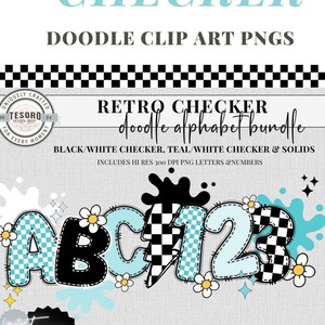 Checker Alphabet Bundle Doodle PNG | Blue Checker Retro Letters School ...