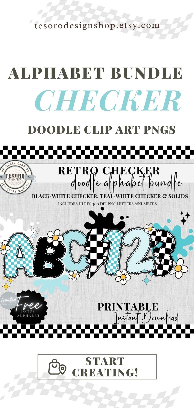 Checker Alphabet Bundle Doodle PNG | Blue Checker Retro Letters School ...