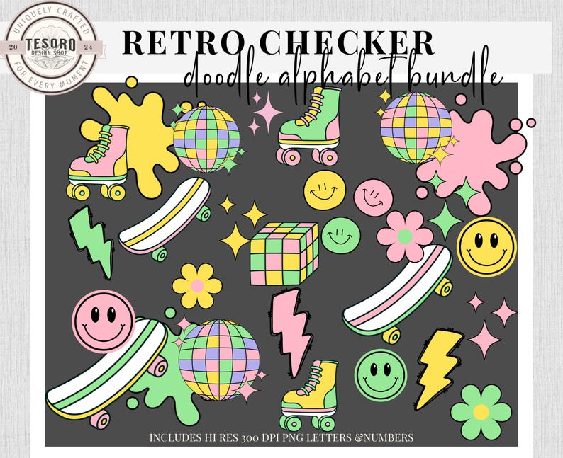 Checker Doodle Alphabet Bundle PNG | Pastel Pink Checker & Daisy ...