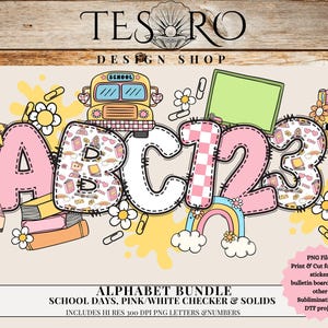 Alphabet Bundle Doodle PNG Pink Checker Retro Letters School Teacher ...