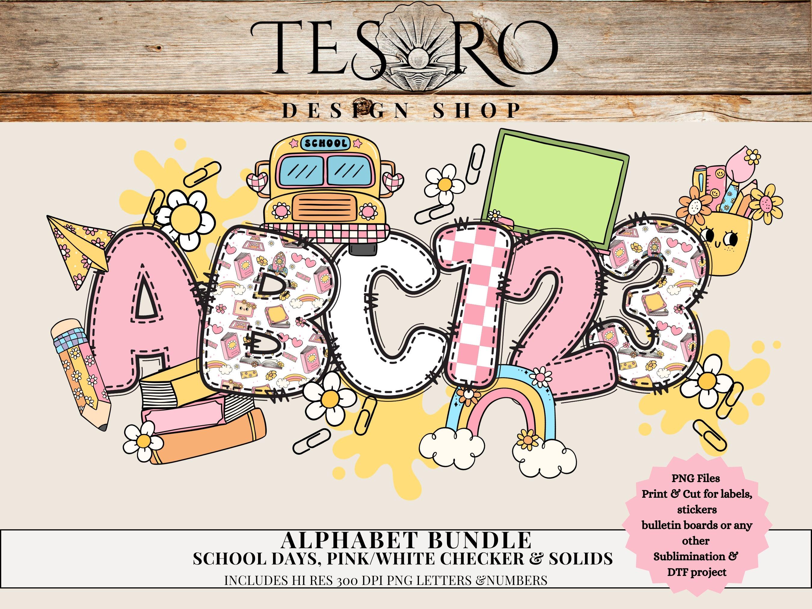 Alphabet Bundle Doodle PNG Pink Checker Retro Letters School Teacher ...