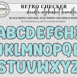 Checker Alphabet Bundle Doodle PNG | Blue Checker Retro Letters School ...