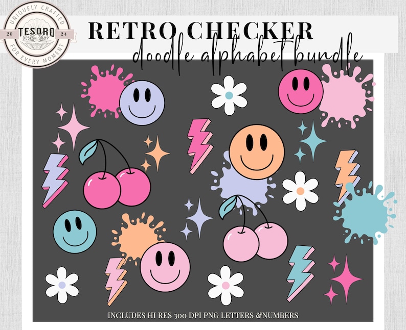 Checker Doodle Alphabet Bundle |pastel Checker & Daisy Letters |retro ...