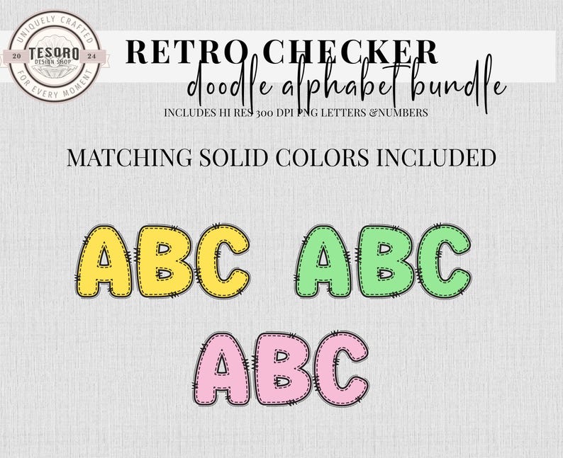 Checker Doodle Alphabet Bundle PNG | Pastel Pink Checker & Daisy ...