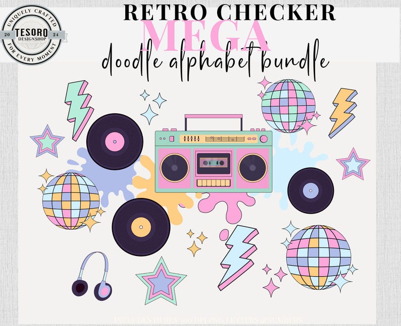 Checker Doodle Alphabet Retro Clipart PNG |checkerboard Doodle Alpha ...