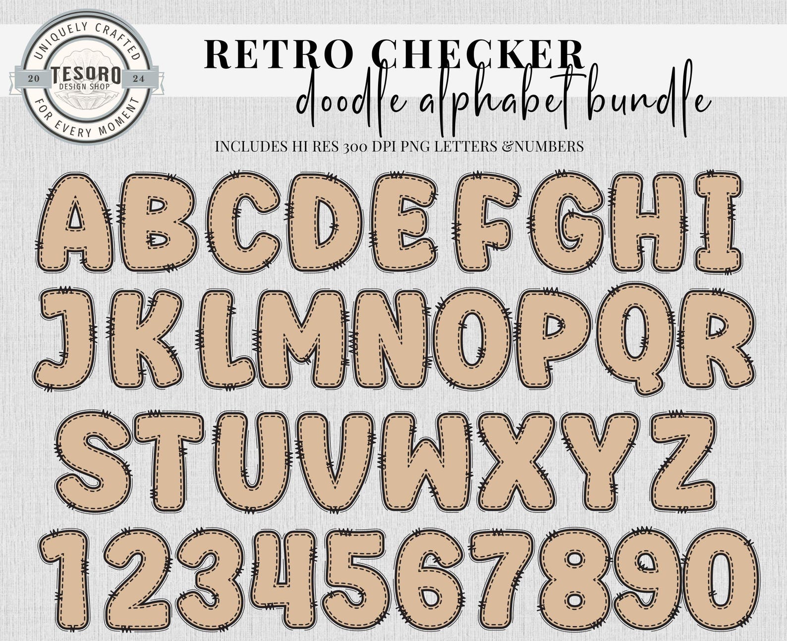 Checker Alphabet Bundle Doodle PNG Black Tan| Caramel Checker Retro ...