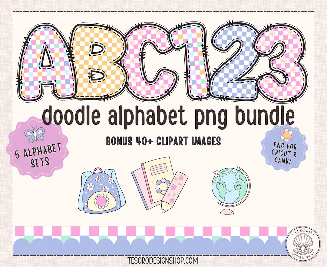 Doodle Alphabet PNG Bundle for Cricut |checker Pattern Letters A-Z ...