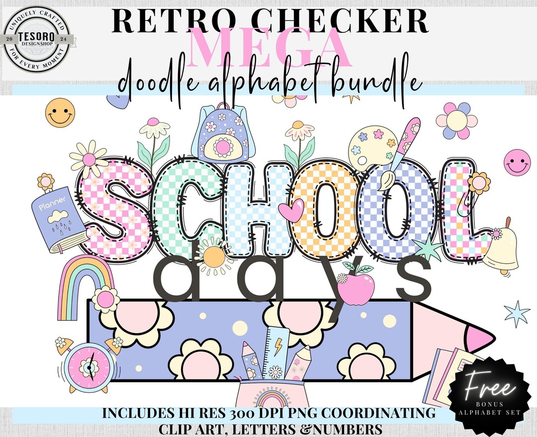 Checker Doodle Alphabet Classroom Decor |pastel School Days Retro ...