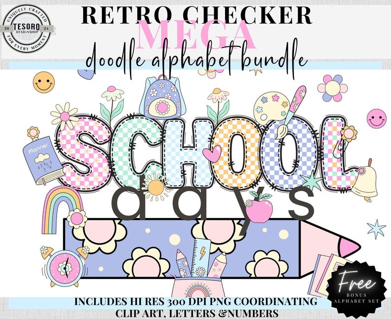 Checker Doodle Alphabet Classroom Decor |pastel School Days Retro ...