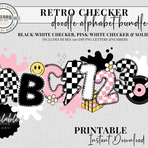 Checker Alphabet Bundle Doodle PNG | Blue Checker Retro Letters School ...