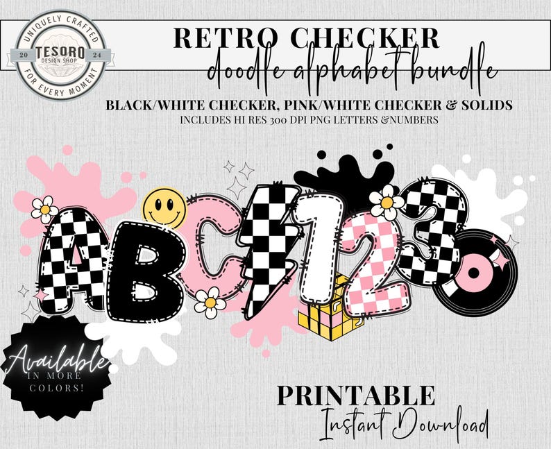 Checker Alphabet Bundle Doodle PNG | Blue Checker Retro Letters School ...