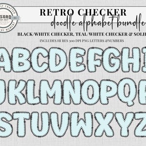 Checker Alphabet Bundle Doodle PNG | Blue Checker Retro Letters School ...