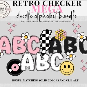 Checker Alphabet Bundle Doodle PNG | Pink Checker Retro Letters School ...