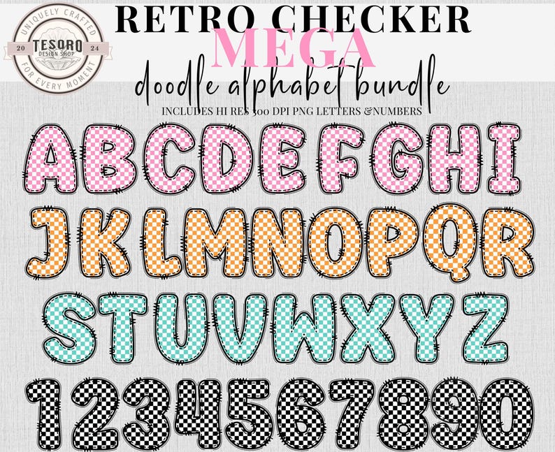Checker Doodle Alphabet Bundle |checker & Smiley Letters |retro Font ...