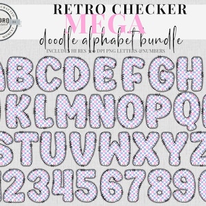 Checker Doodle Alphabet Retro Clipart PNG |checkerboard Doodle Alpha ...