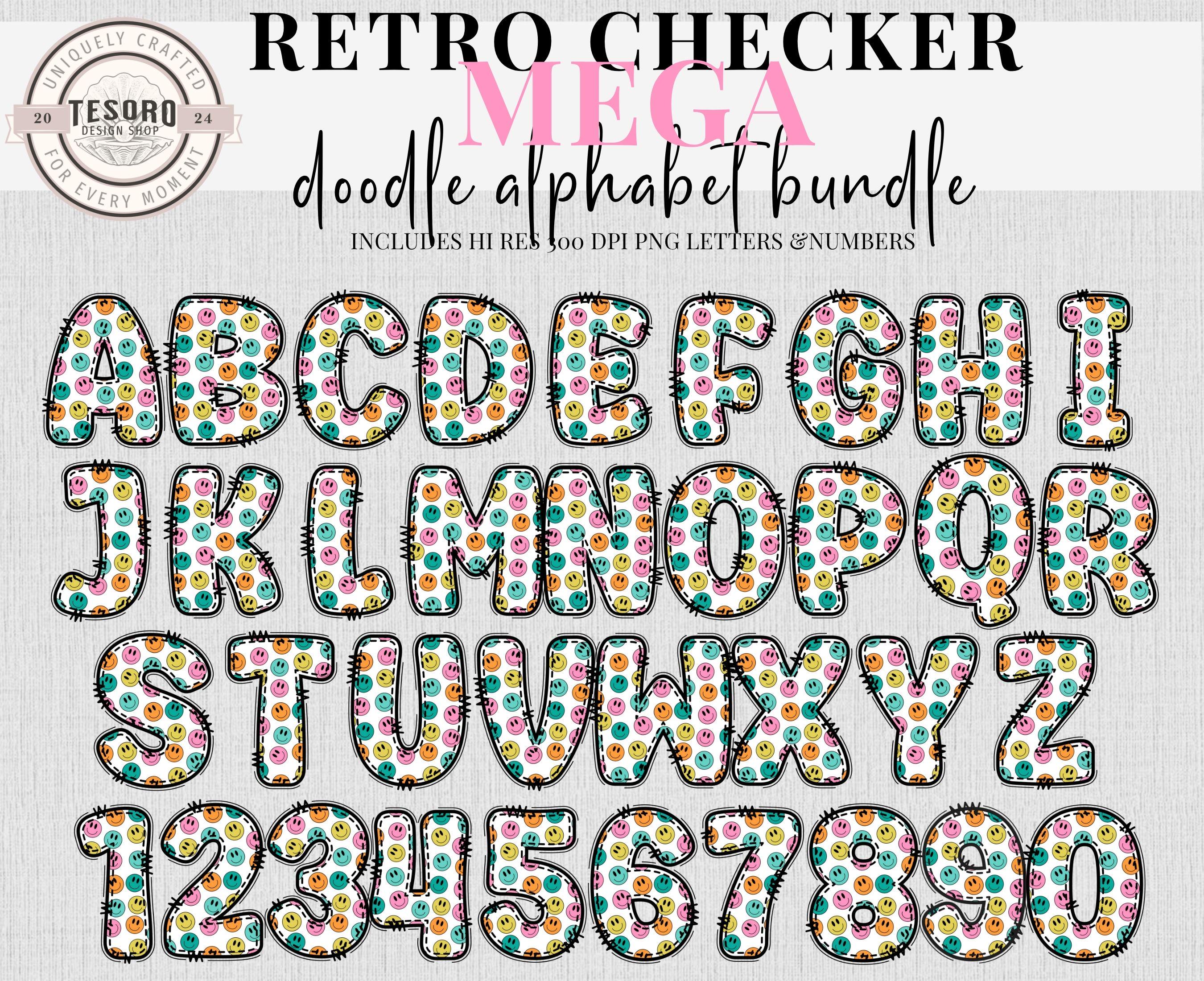 Checker Doodle Alphabet Bundle |checker & Smiley Letters |retro Font ...