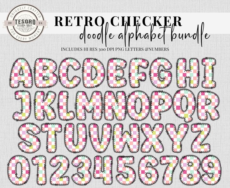 Disco Checker Cherry Retro Doodle Alphabet PNG Font |letter and Clipart ...