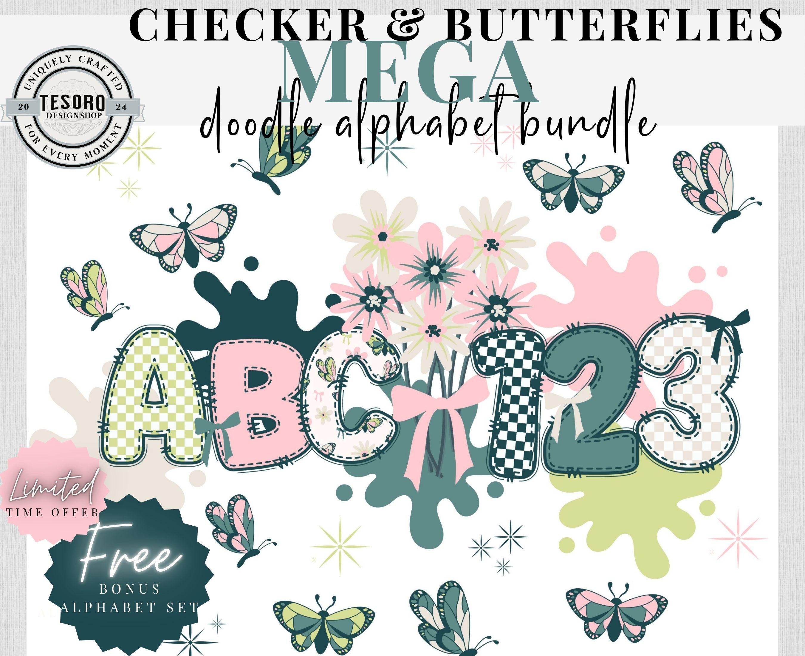 Checker Doodle Alphabet Bundle| Pastel Green Cream Pink Checker ...