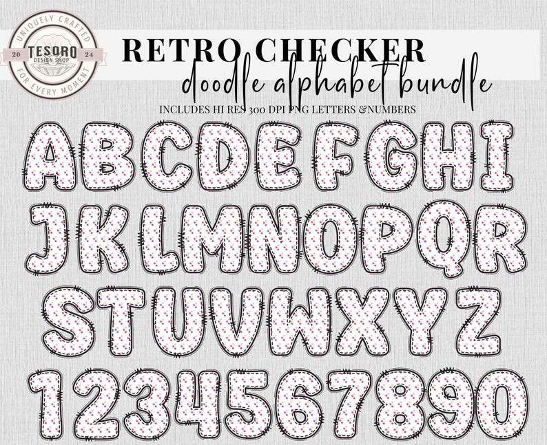 Disco Checker Cherry Retro Doodle Alphabet PNG Font |letter and Clipart ...