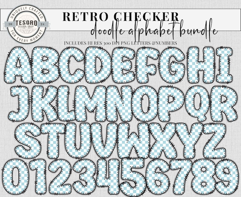 Checker Doodle Alphabet PNG |original Alphabet Bundle |blue Black ...