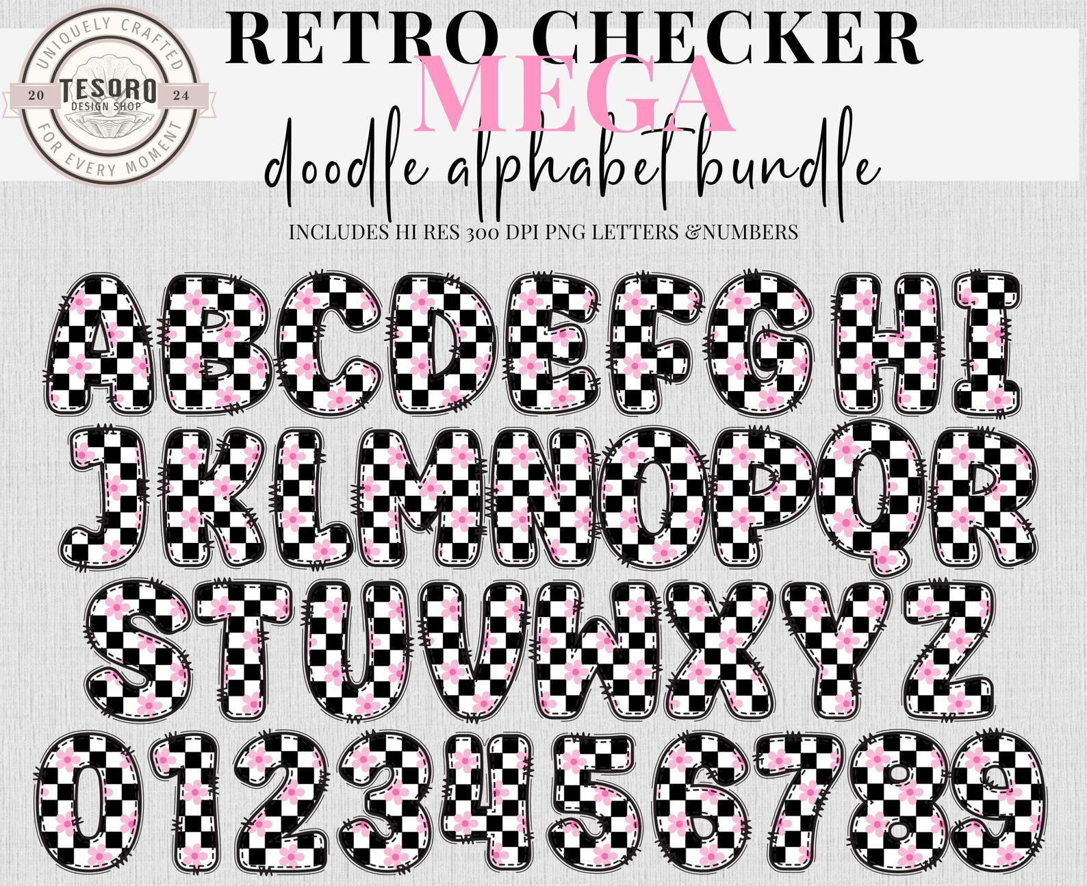 Checker Doodle Alphabet Bundle |checker & Smiley Letters |retro Font ...