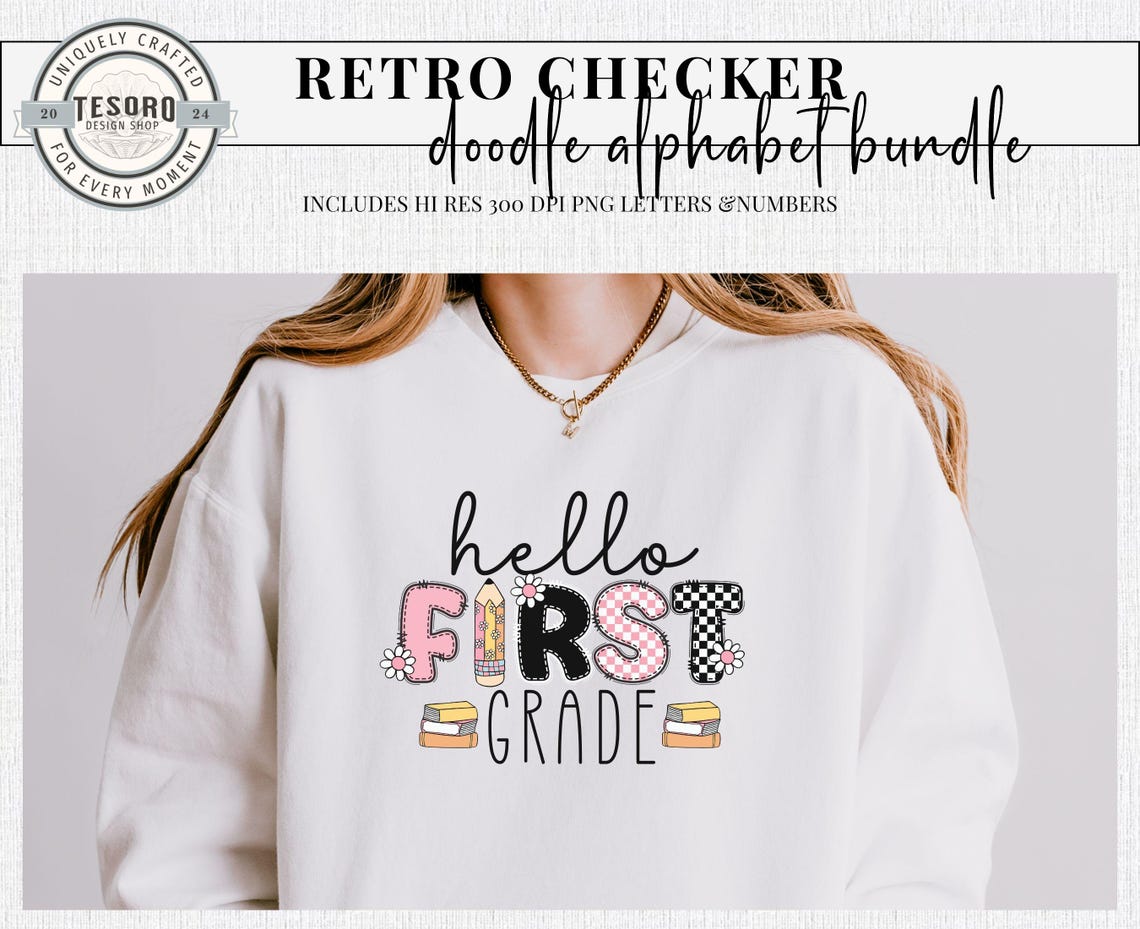 Alphabet Bundle Doodle PNG | Pink Checker Retro Letters School Teacher ...