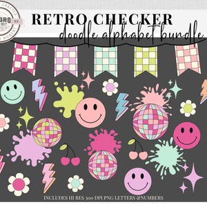 Disco Checker Cherry Retro Doodle Alphabet PNG Font |letter and Clipart ...