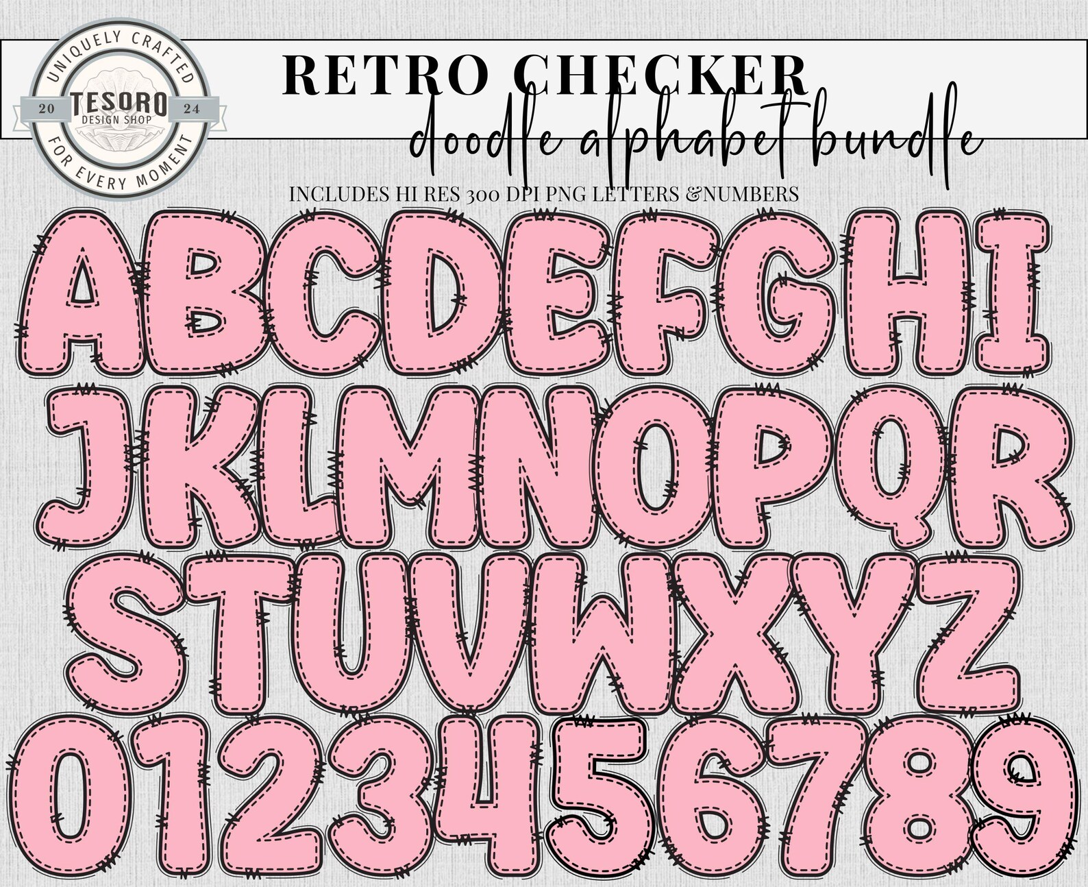 Alphabet Bundle Doodle PNG | Pink Checker Retro Letters School Teacher ...