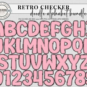 Alphabet Bundle Doodle PNG | Pink Checker Retro Letters School Teacher ...