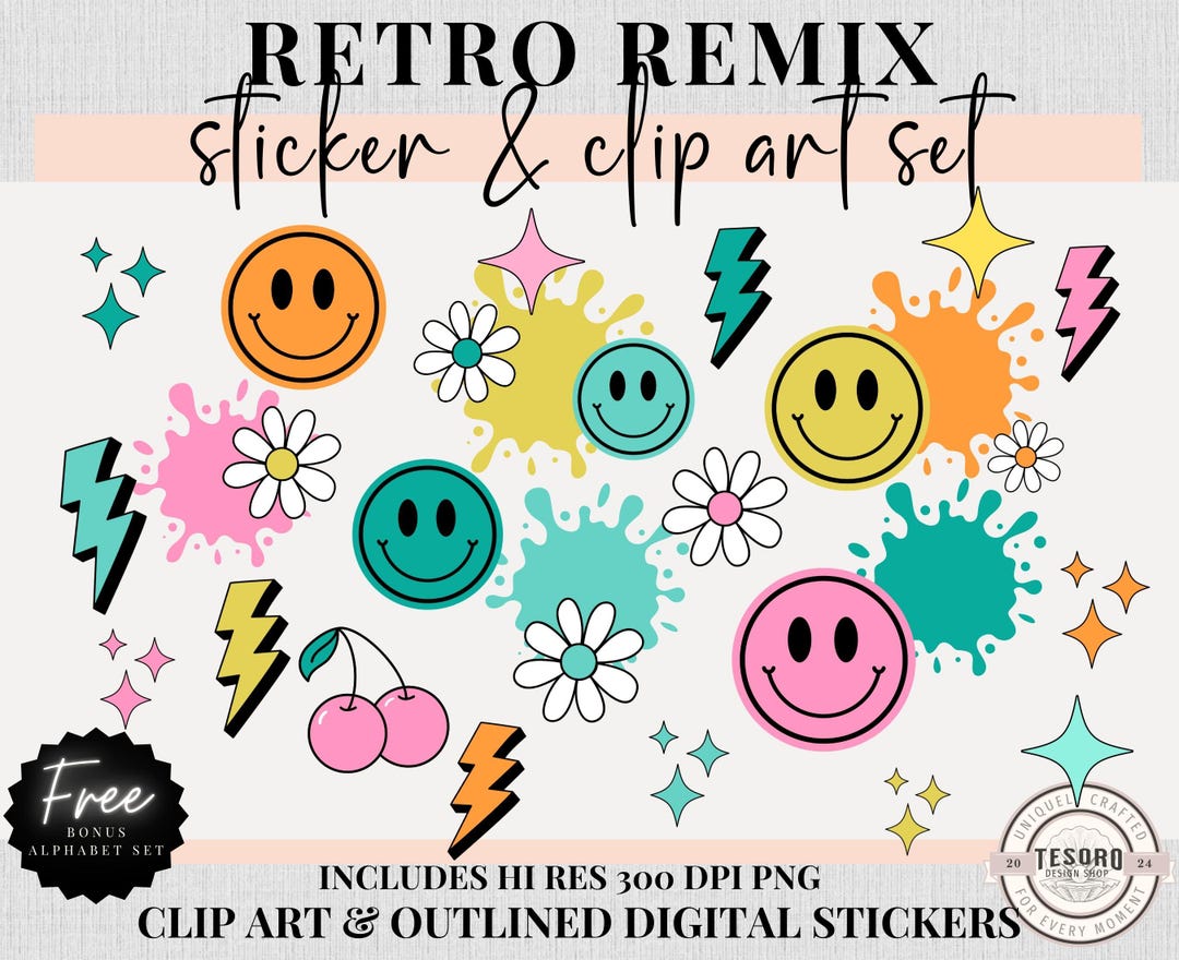 Retro Doodle Clip Art PNG Clipart |digital Planner Stickers ...