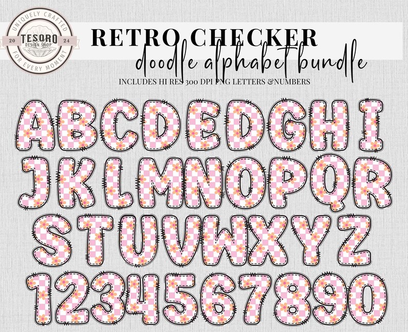 Checker Doodle Alphabet Bundle PNG | Retro Clipart Letters| Lightning ...