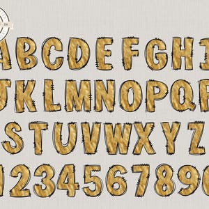 Leopard Doodle Alphabet Bundle PNG | Black and Gold Alpha Doodle ...