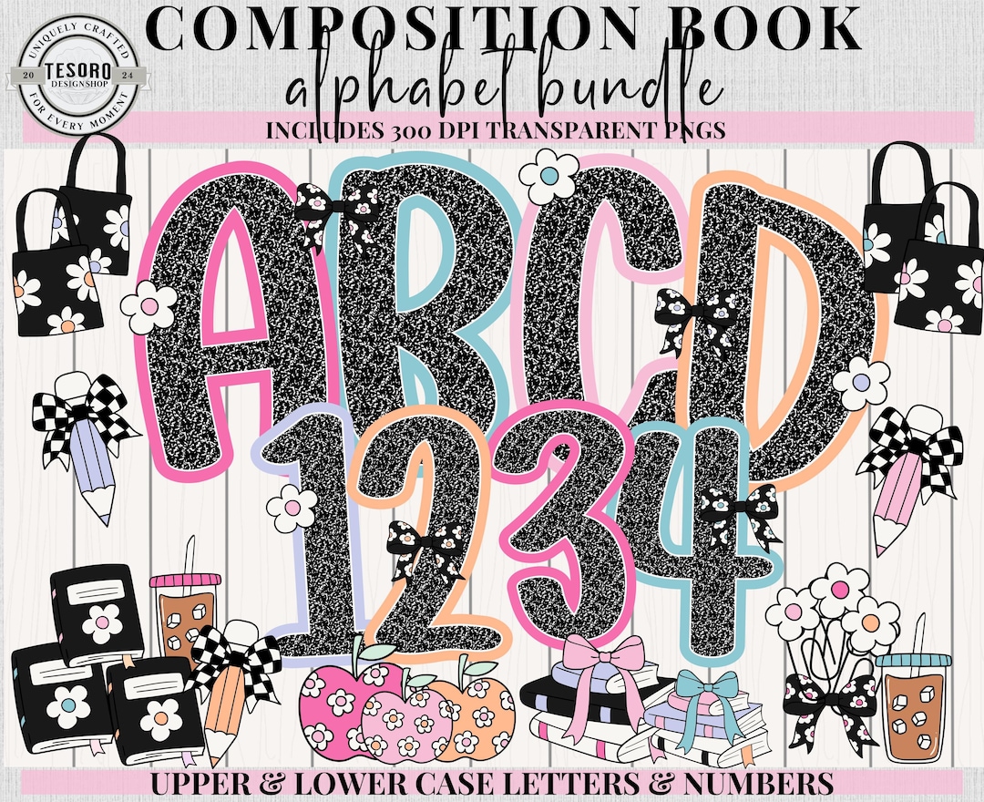 Composition Book Alphabet PNG Bundle |teacher Classroom Decor Letters ...
