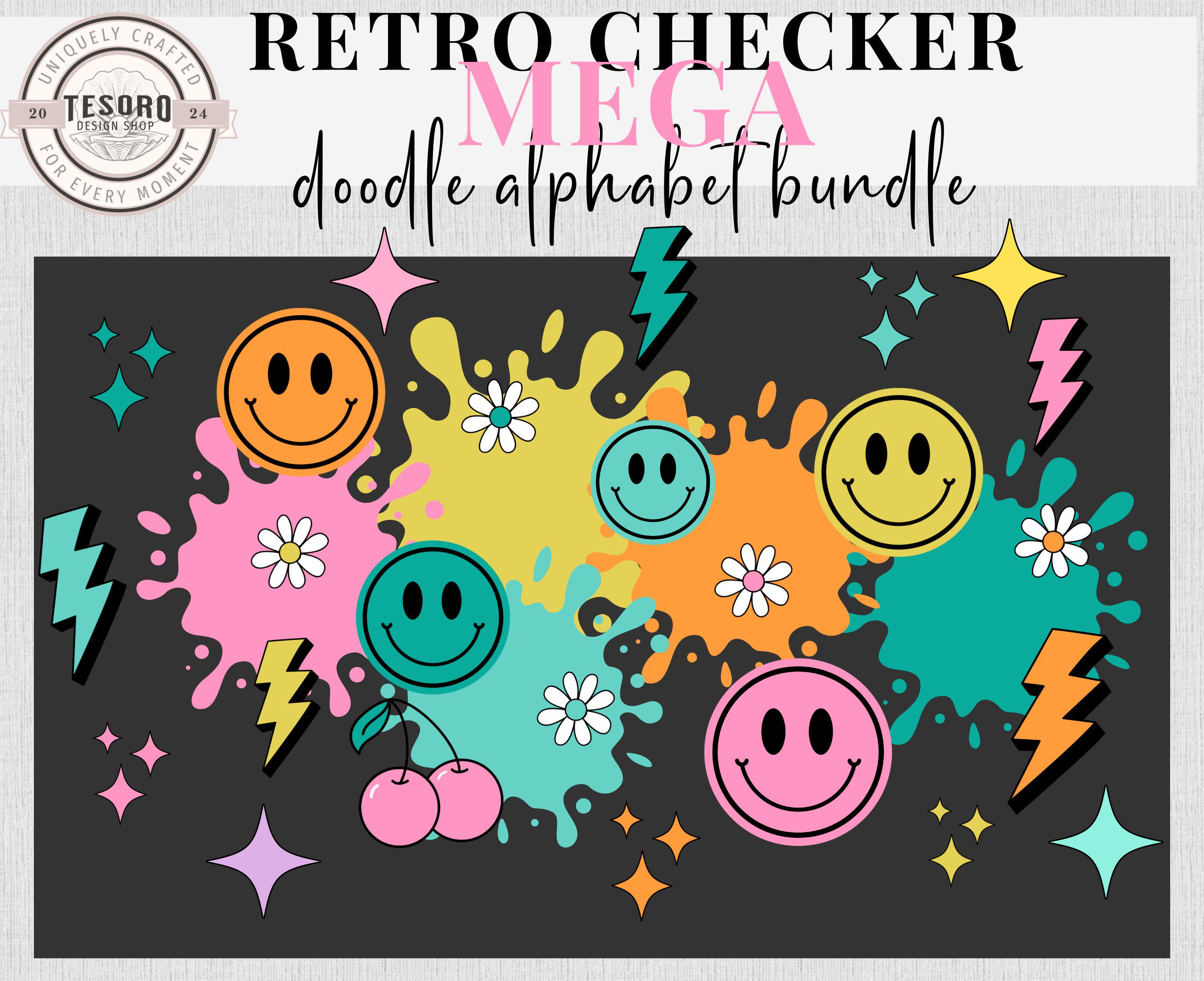 Checker Doodle Alphabet Bundle |checker & Smiley Letters |retro Font ...