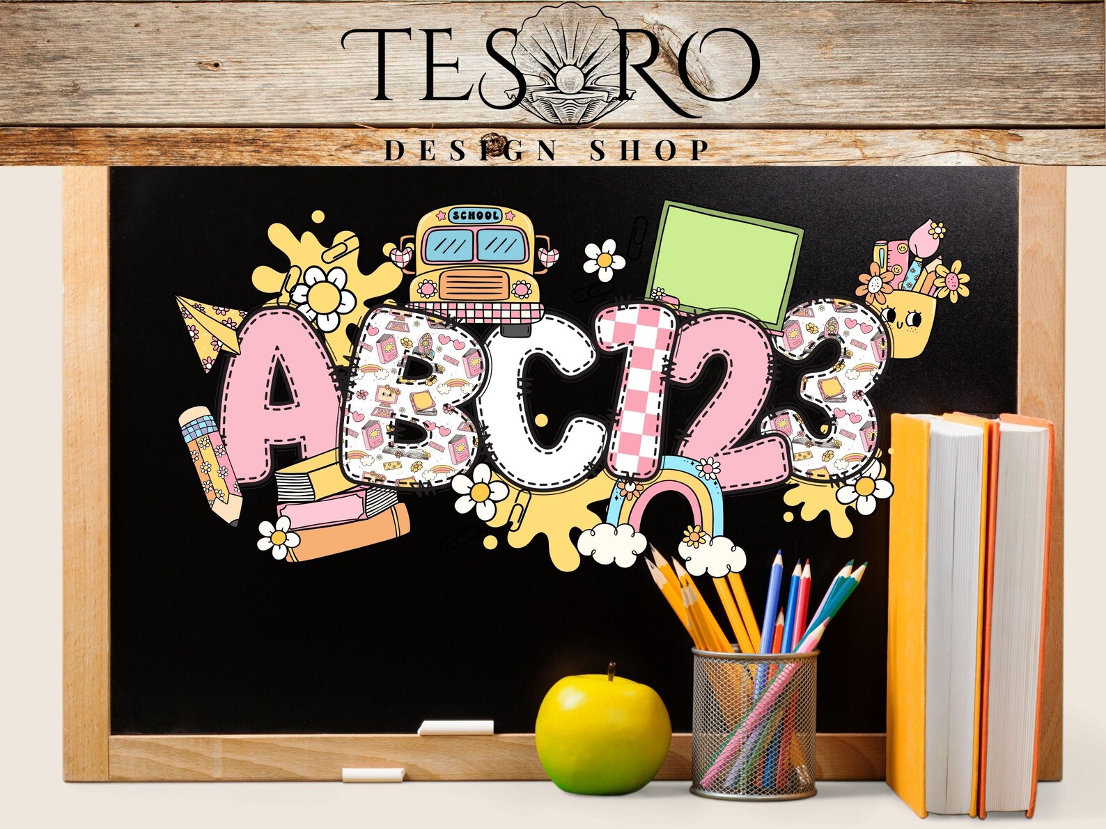 Alphabet Bundle Doodle PNG Pink Checker Retro Letters School Teacher ...