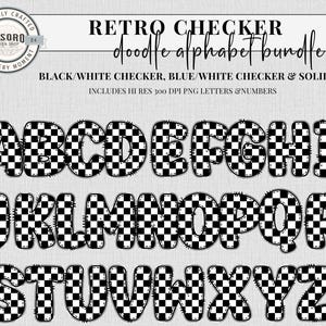 Checker Alphabet Bundle Doodle PNG | Blue Checker Retro Letters School ...